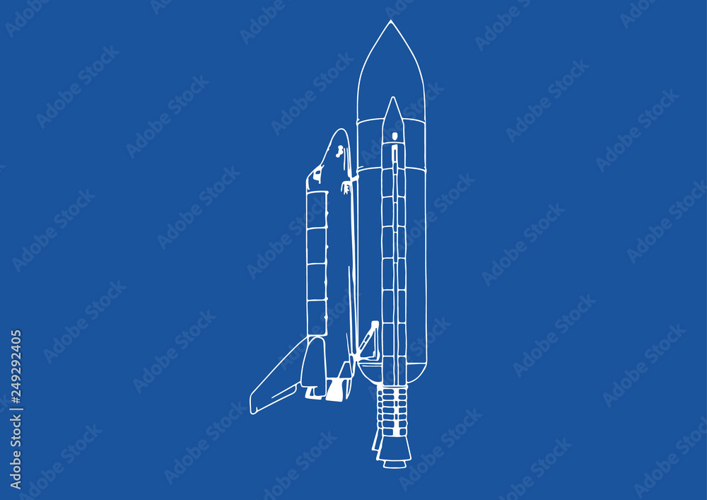 spacecraft drawing on a blue background vector Stock Vector | Adobe Stock