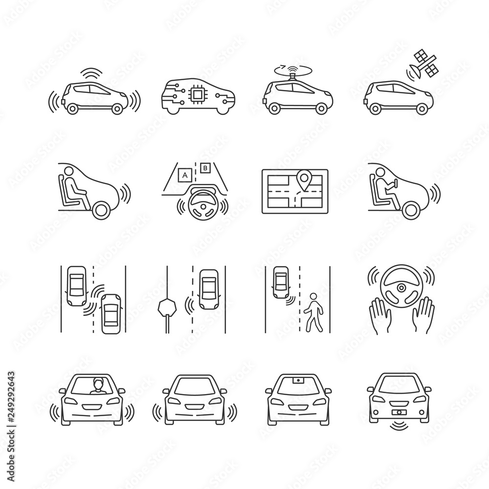 Autonomous car linear icons set Stock Vector | Adobe Stock
