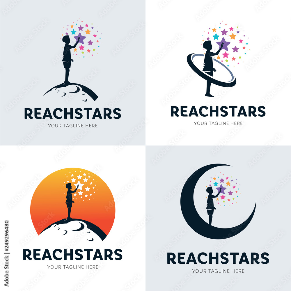 Collection Of Children Reach Star Logo Set Design Template Inspiration ...