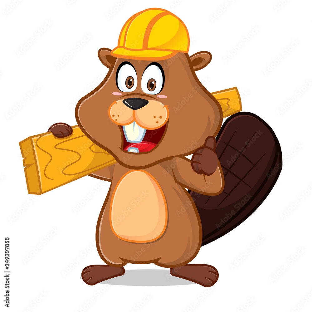 Beaver carrying wood plank give thumb up Stock Vector | Adobe Stock