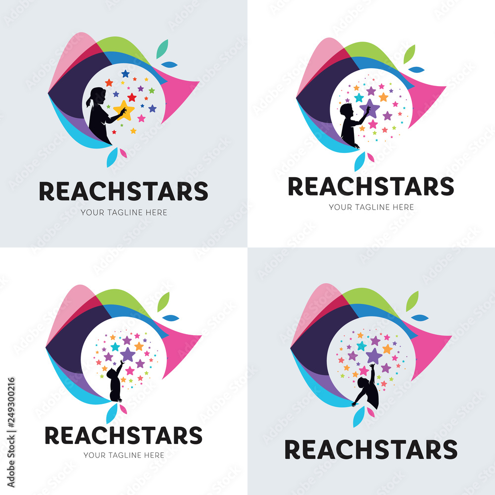 Collection Of Children Reach Star Logo Set Design Template Inspiration ...