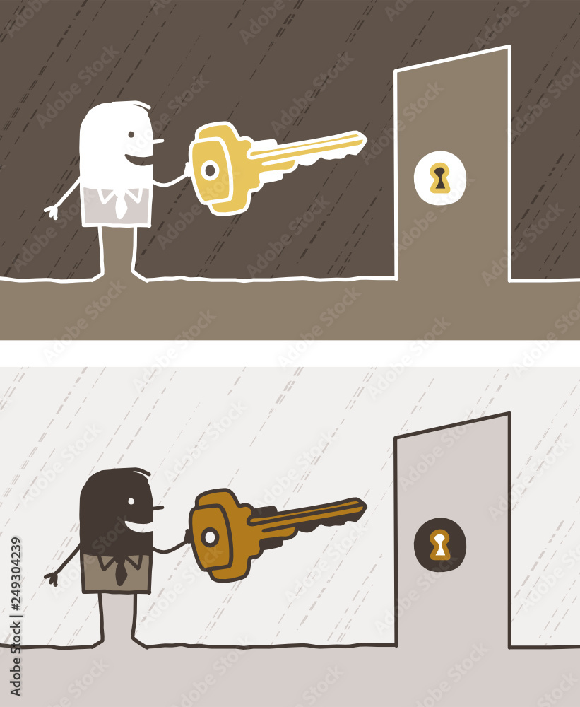 Cartoon black or white people - man with key Stock Vector | Adobe Stock