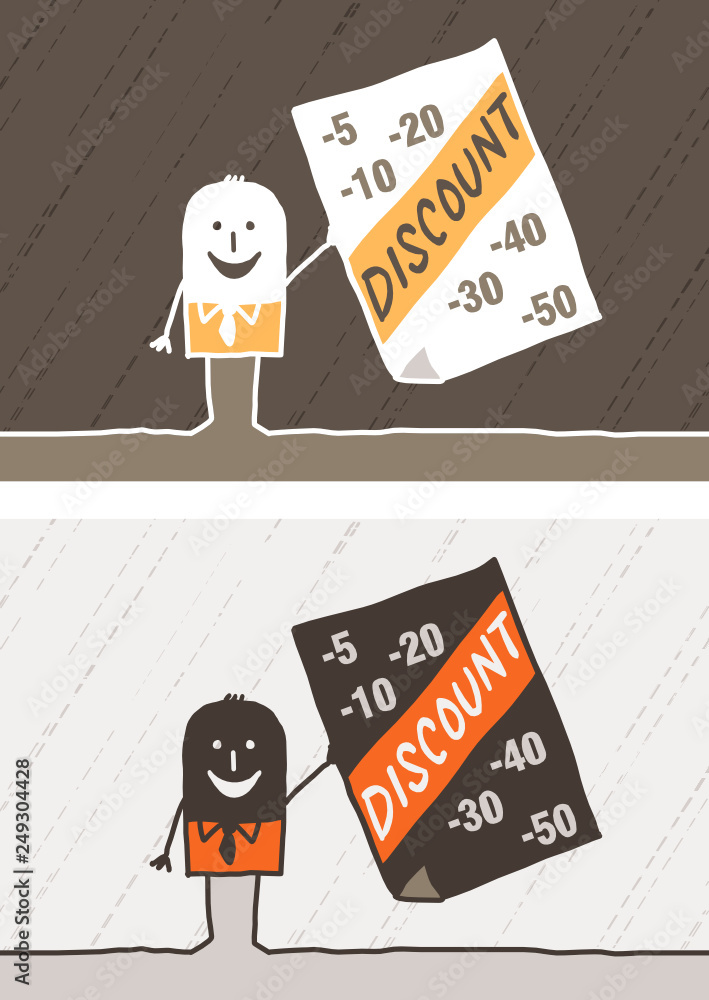 Cartoon black or white people - man with discount announce Stock Vector ...