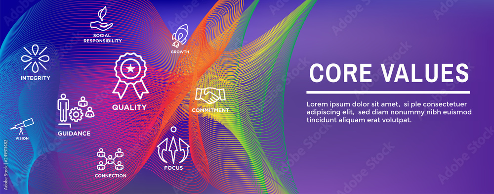Core Values Web Header Banner image with Integrity, Mission, etc Icon ...