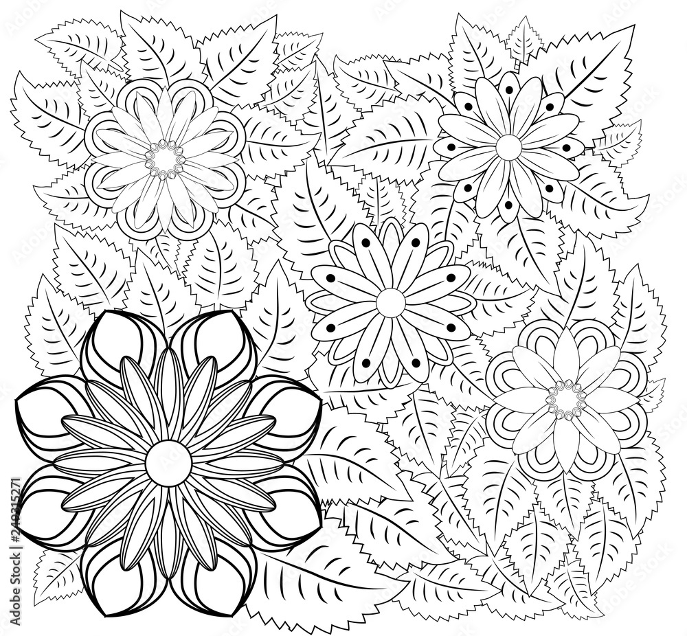 Fantasy flowers coloring page. Hand drawn doodle. Floral patterned ...