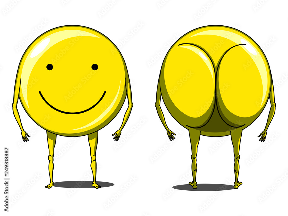 Emoji, emoticon, smiley vector logo sign, symbol, icon. Happy smile yellow face and back with ...