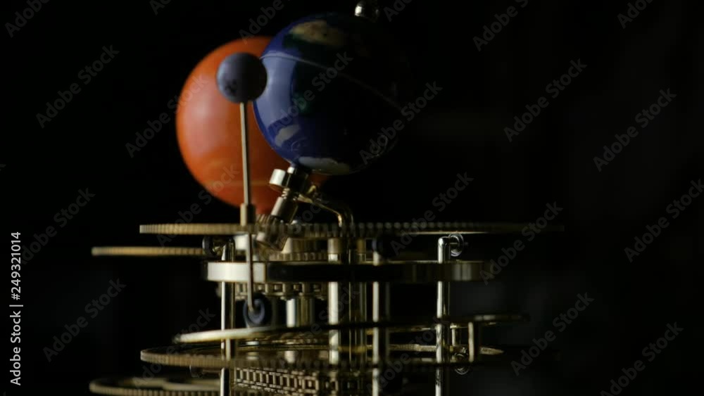 Model of the sun, earth and moon in miniature. Rotation of the earth ...