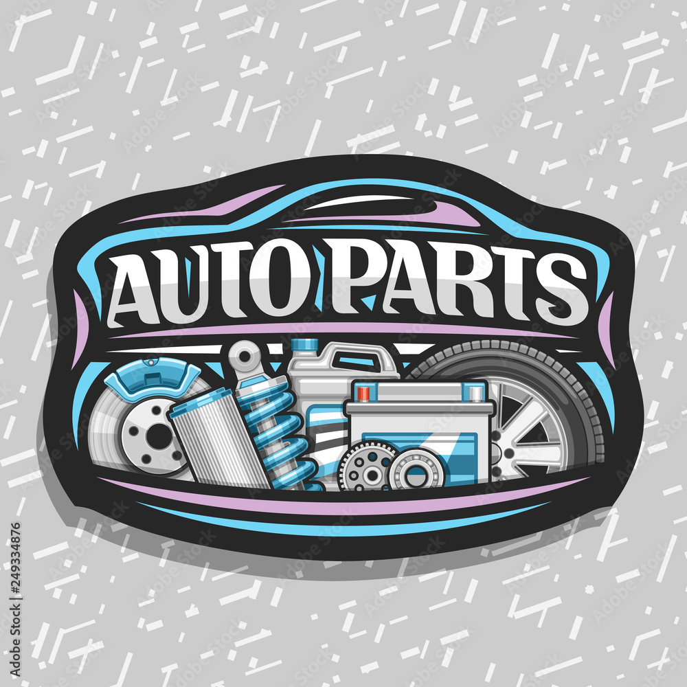 Vector logo for Auto Parts store, black decorative signboard with blue ...