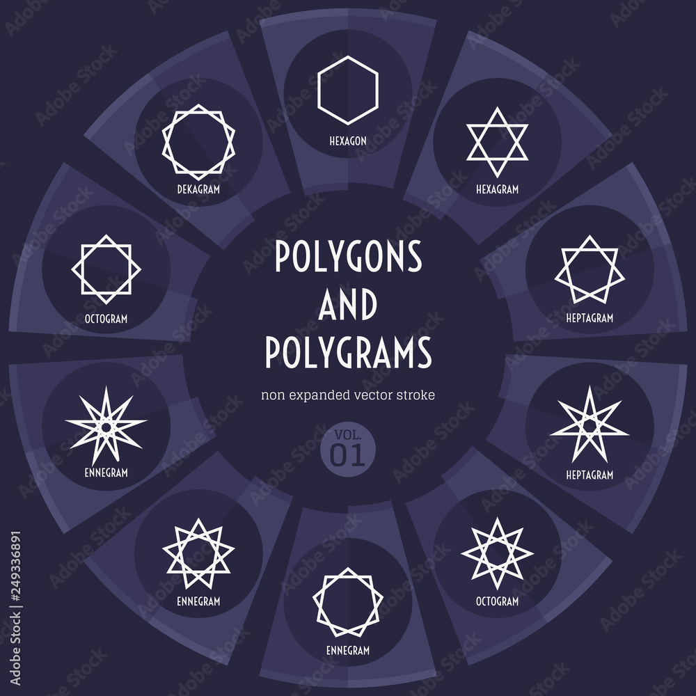 Polygons and polygrams collection. non expanded vector stroke. Original ...