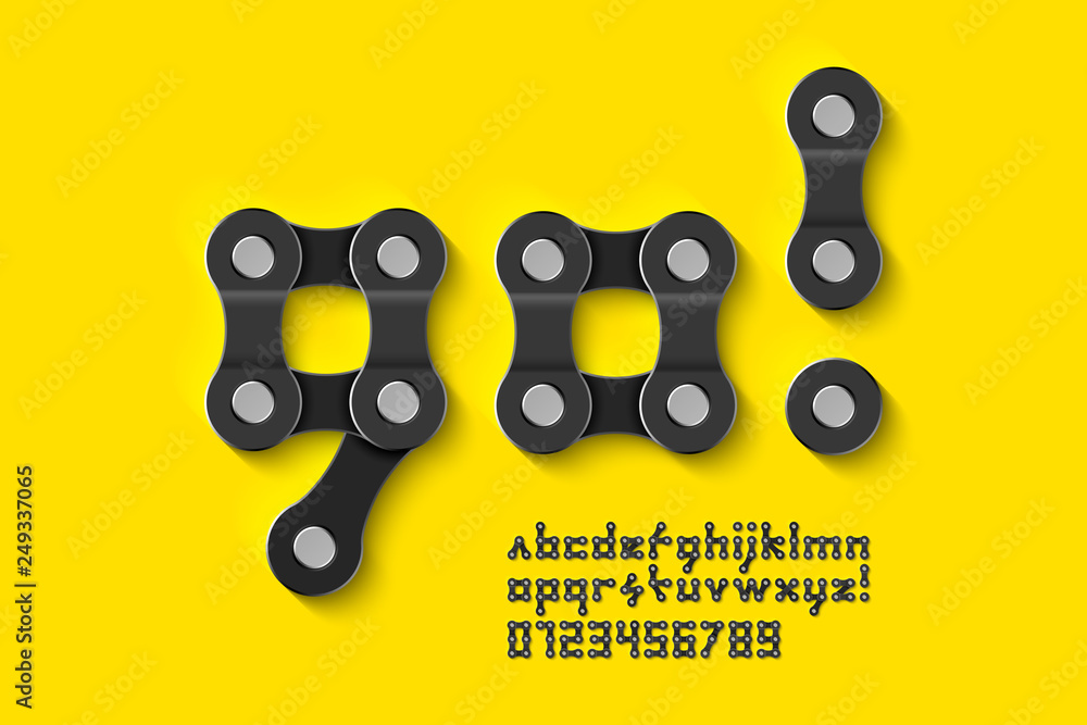 Bike chain font, alphabet letters and numbers vector de Stock | Adobe Stock