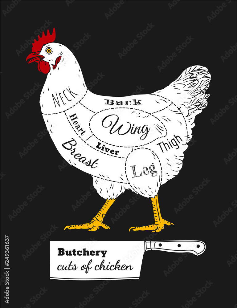 Vetor de Chicken hen fresh, roster isolated vector logo, black back ...