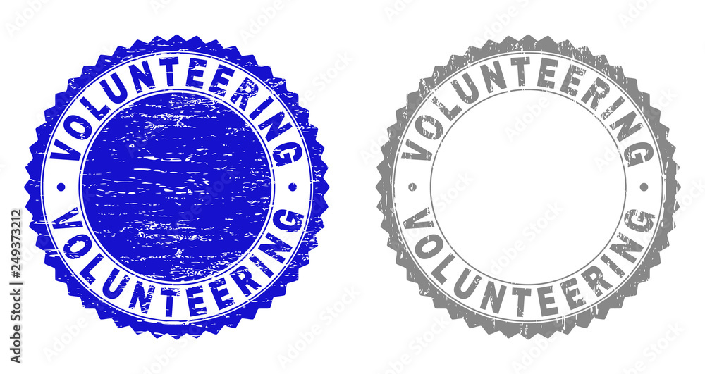 Grunge VOLUNTEERING stamp seals isolated on a white background. Rosette ...