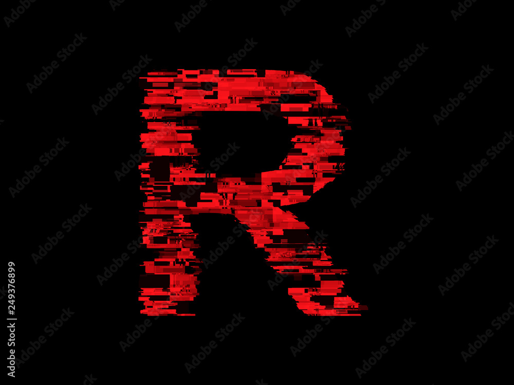 Letter R distorted glitch foturistic digital look - alphabet letters ...