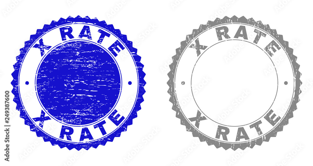 Grunge X RATE stamp seals isolated on a white background. Rosette seals ...