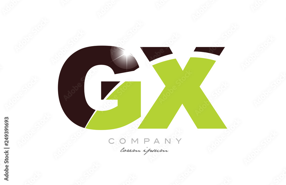 letter gx g x alphabet combination in green and brown color for logo ...