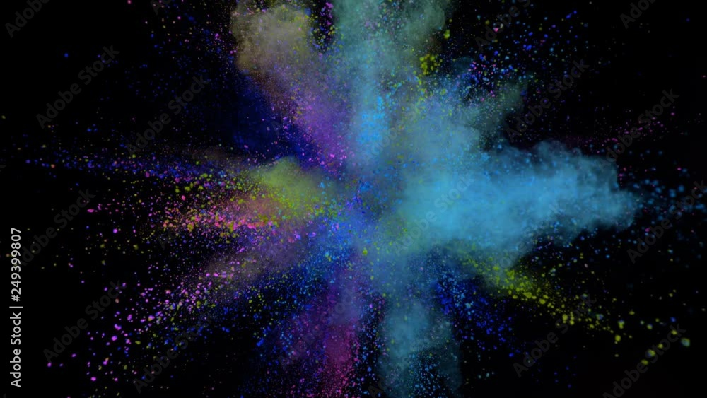 Super slowmotion shot of color powder explosion isolated on black ...