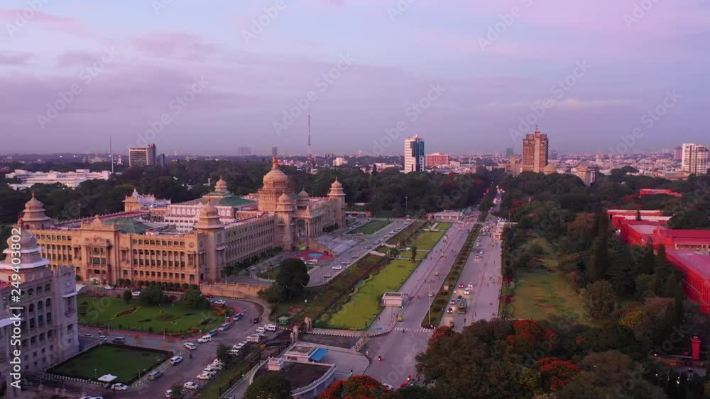 sunset bangalore city famous palace traffic square aerial panorama 4k ...