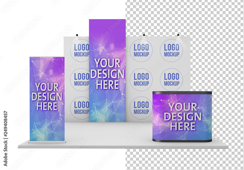 Kiosk with Banners and Backgrounds Mockup Stock Template | Adobe Stock