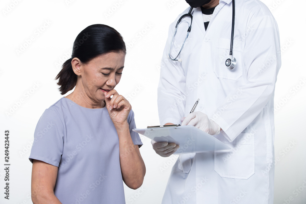 Asian Middle 60s age Woman Patient check up health with Doctor. Aging ...