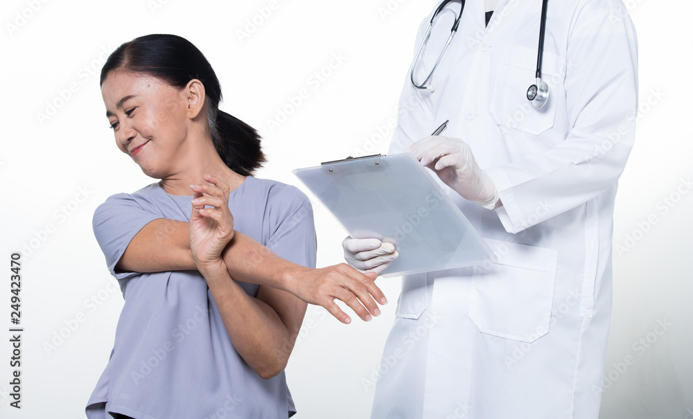 Asian Middle 60s age Woman Patient check up health with Doctor. Aging ...