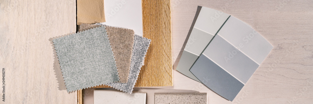 Home interior designer remodel color swatches samples top view ...