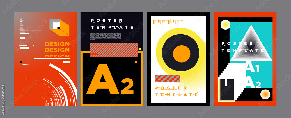 Abstract Geometric Collage Poster Design Template in Trendy vivid ...