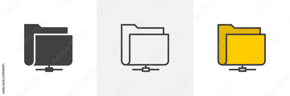 Data storage folder icon. Line, glyph and filled outline colorful ...