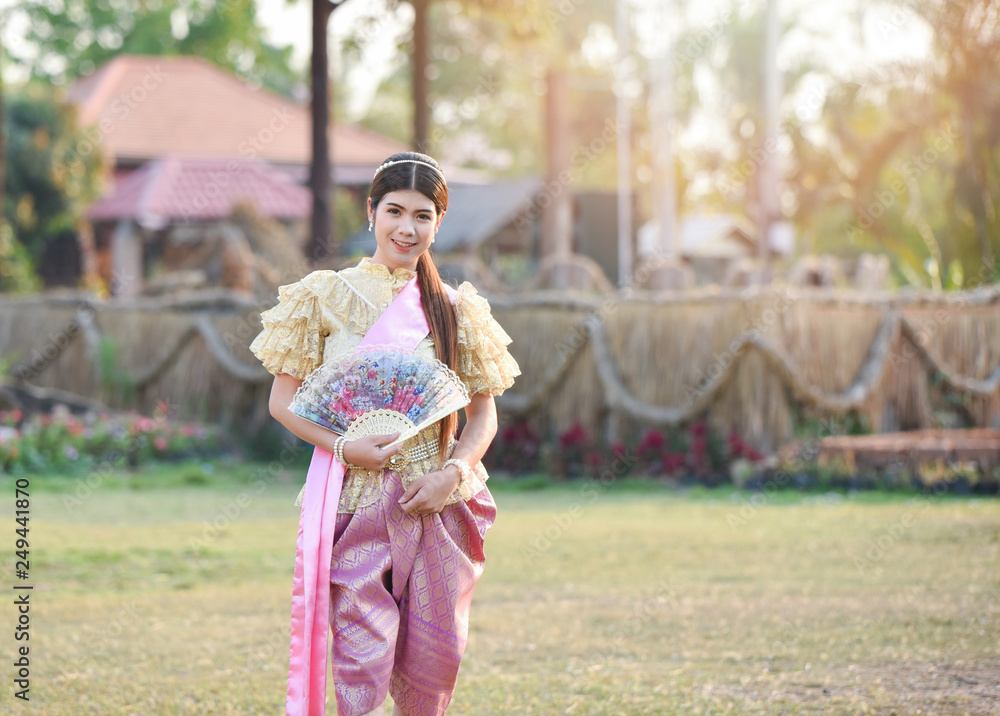 Asia woman thai style dress / Portrait of beautiful young girl smiling ...