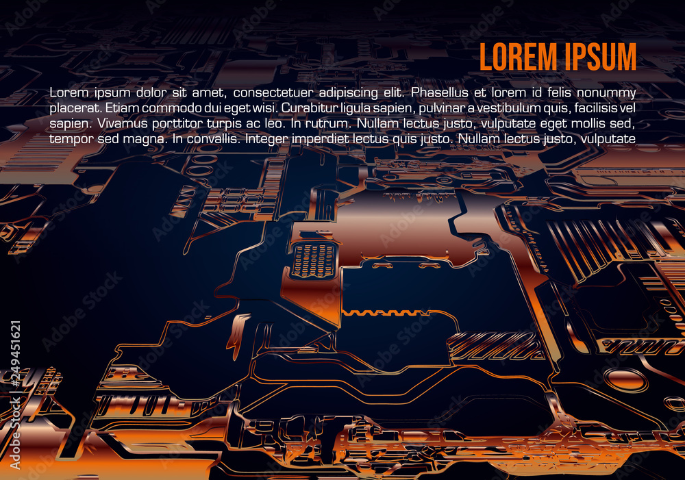 Abstract vector background with circuit board in orange color. Computer ...