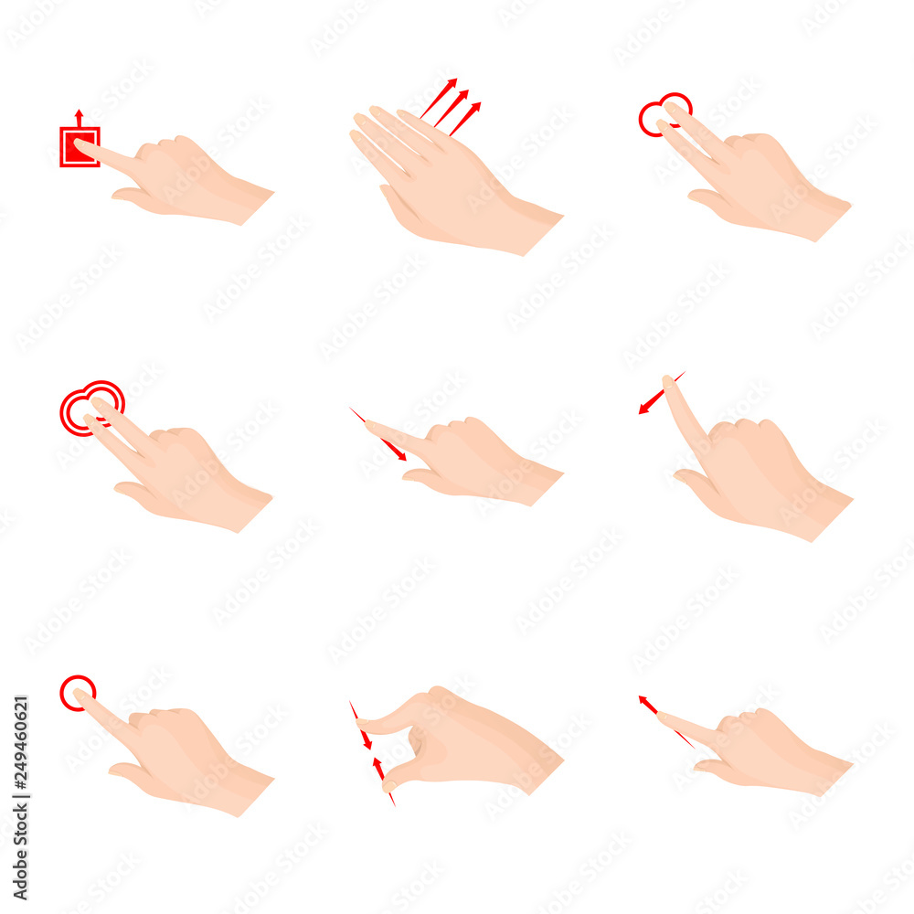 Vector illustration of touchscreen and hand symbol. Set of touchscreen ...