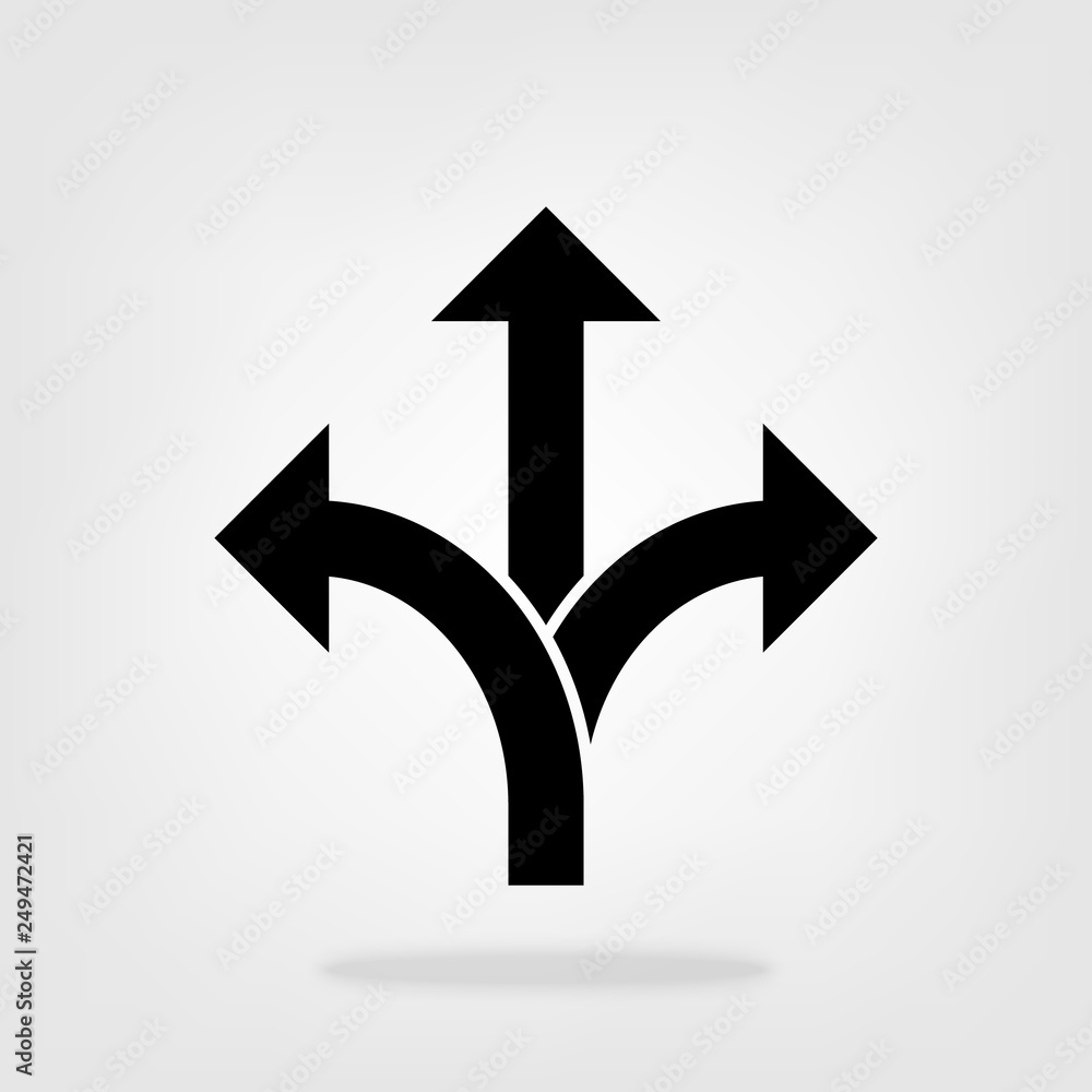 Three-way direction arrow icon vector, road direction sign for graphic ...