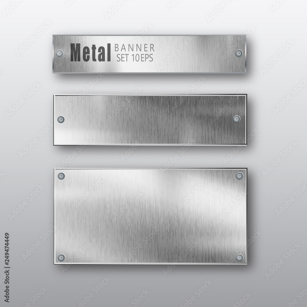 Metal banners horizontal set realistic. Vector Metal brushed plates ...