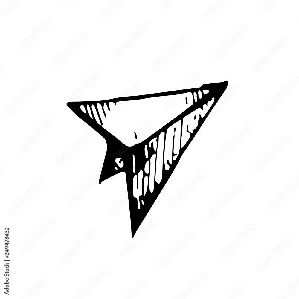Icon black Hand drawn Simple outline paper airplane Symbol. vector ...
