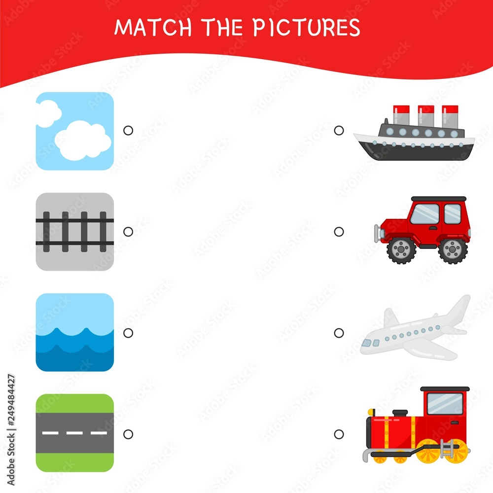 Matching children educational game. Match transport and roads. Activity ...