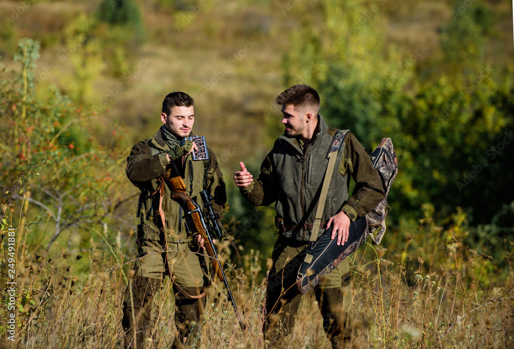 Army forces. Camouflage. Friendship of men hunters. Hunting skills and ...