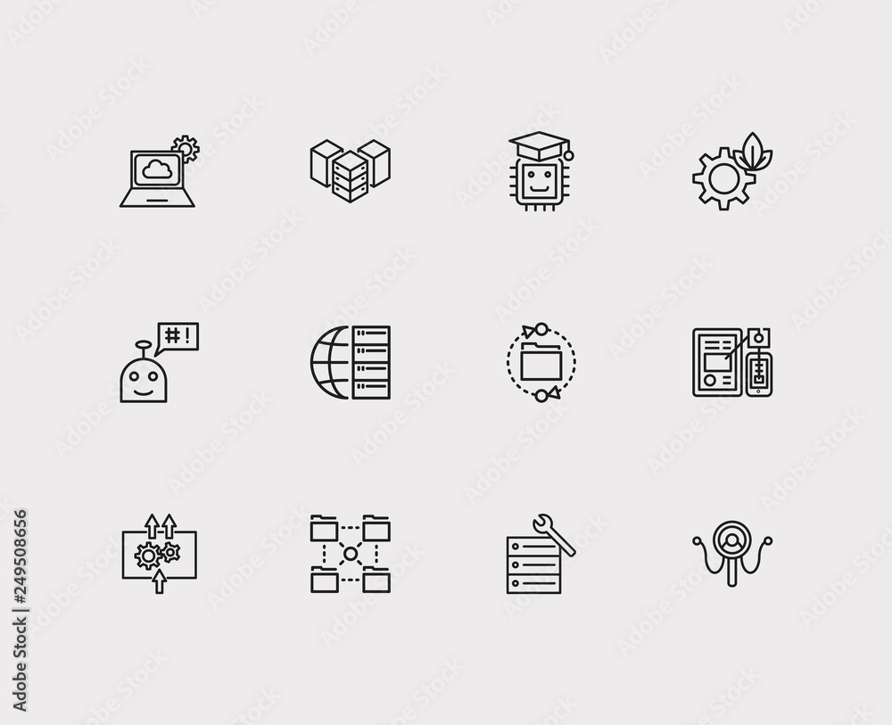 Technology icons set. Big data and technology icons with software api ...
