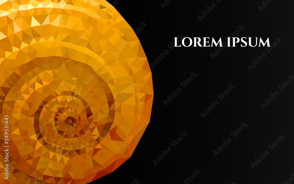 Black background with low poli yellow shell, geometric shape of ...