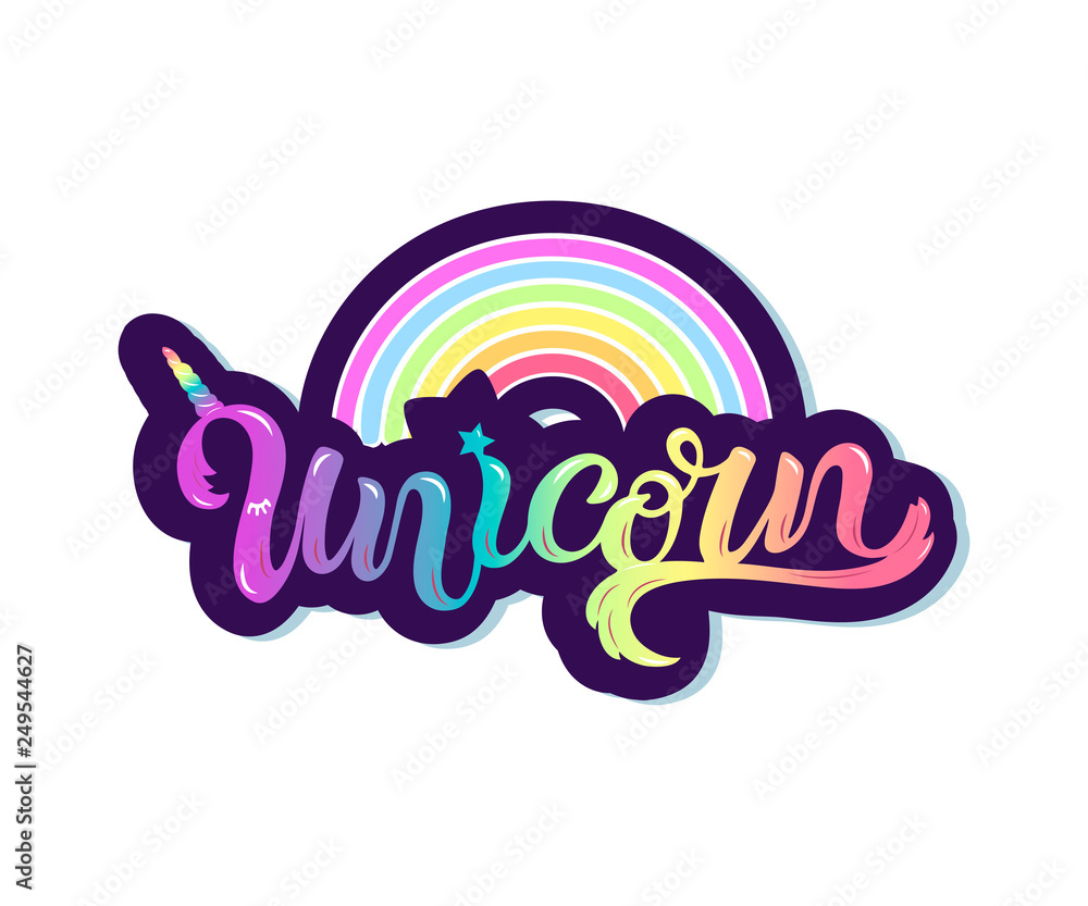 Unicorn with rainbow as logo, badge, patch isolated on white background ...