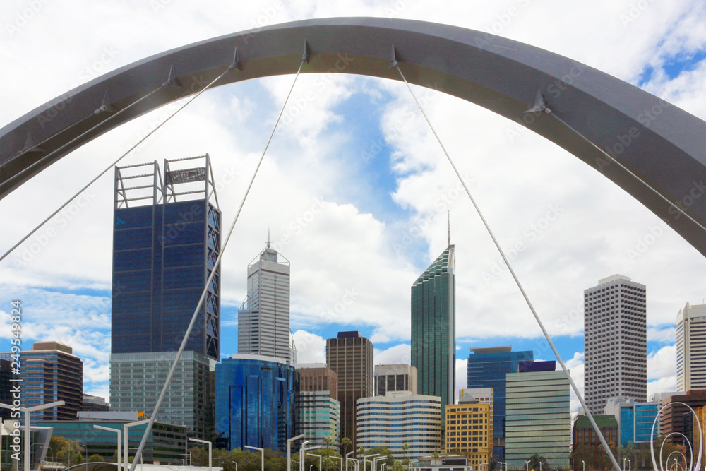 View through an arch of Elizabeth key at downtown Perth, Australia ...