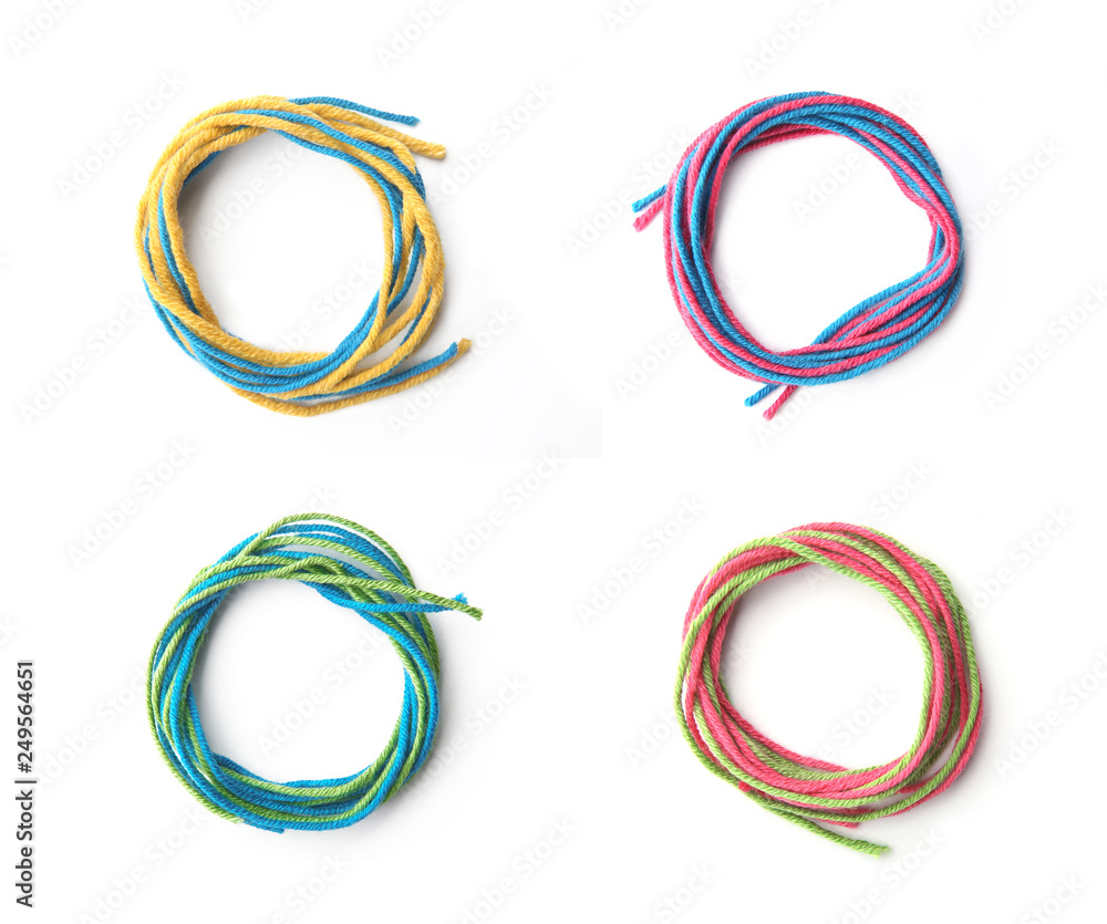 Set of colorful circle frame made of thread isolated on white ...