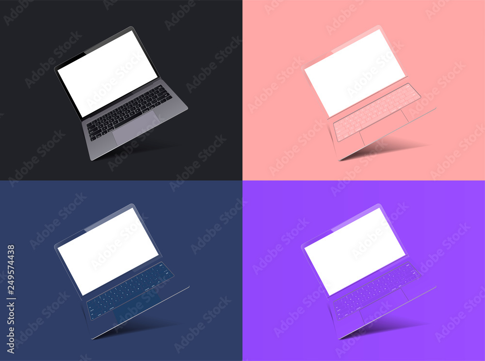 Vector minimalistic 3d isometric illustration laptop multicolored ...