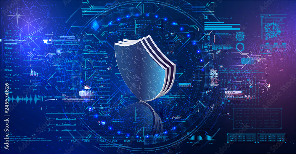 Safety concept, shields on digital background, cyber security, Blue ...