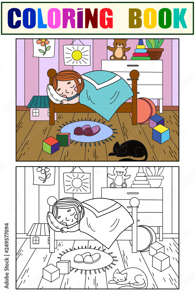 kids on the theme of childhood room coloring and color. Line room ...