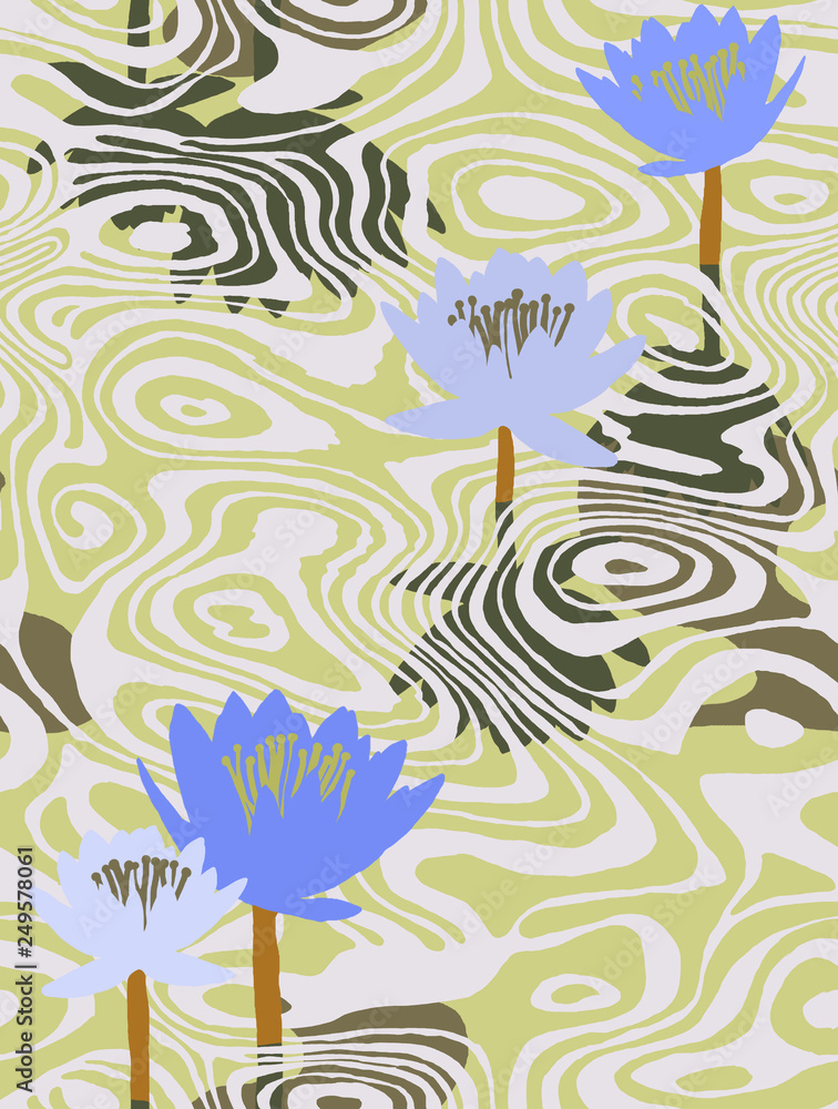 Seamless botanical pattern made of water texture and lily pads. Scene ...