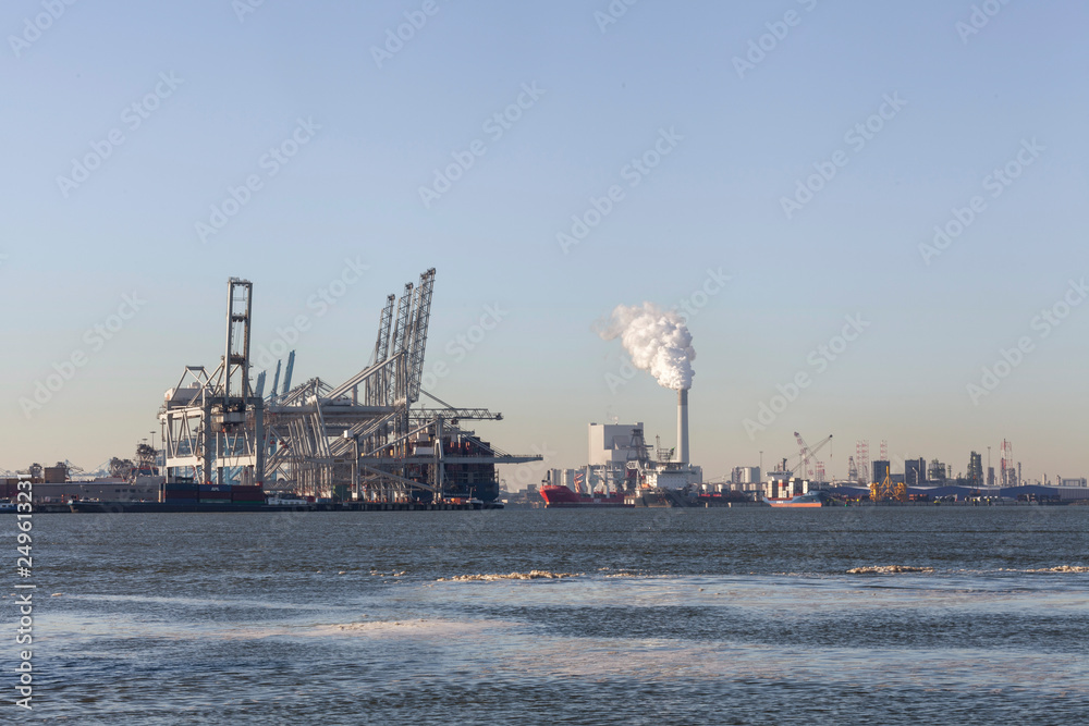shipping container terminal at dusk, modern harbor and global trade ...