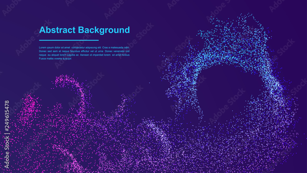 Dynamic abstract liquid flow particles background. Shining abstract particle flow background ...