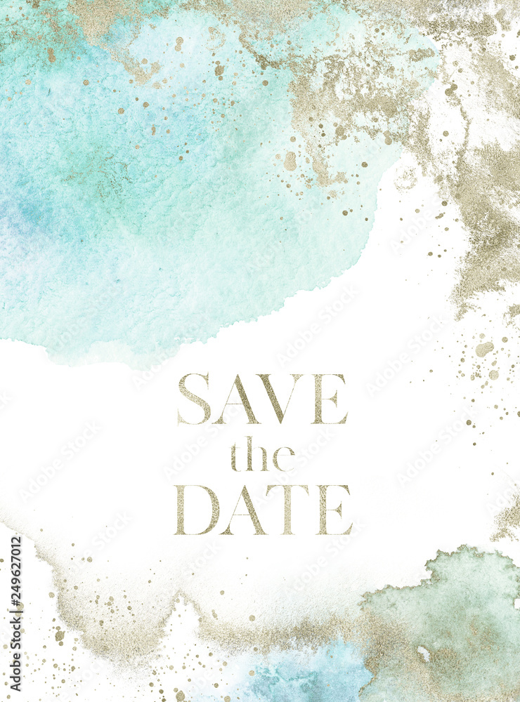 Watercolor Textured Frame / Border - gold and turquoise composition ...