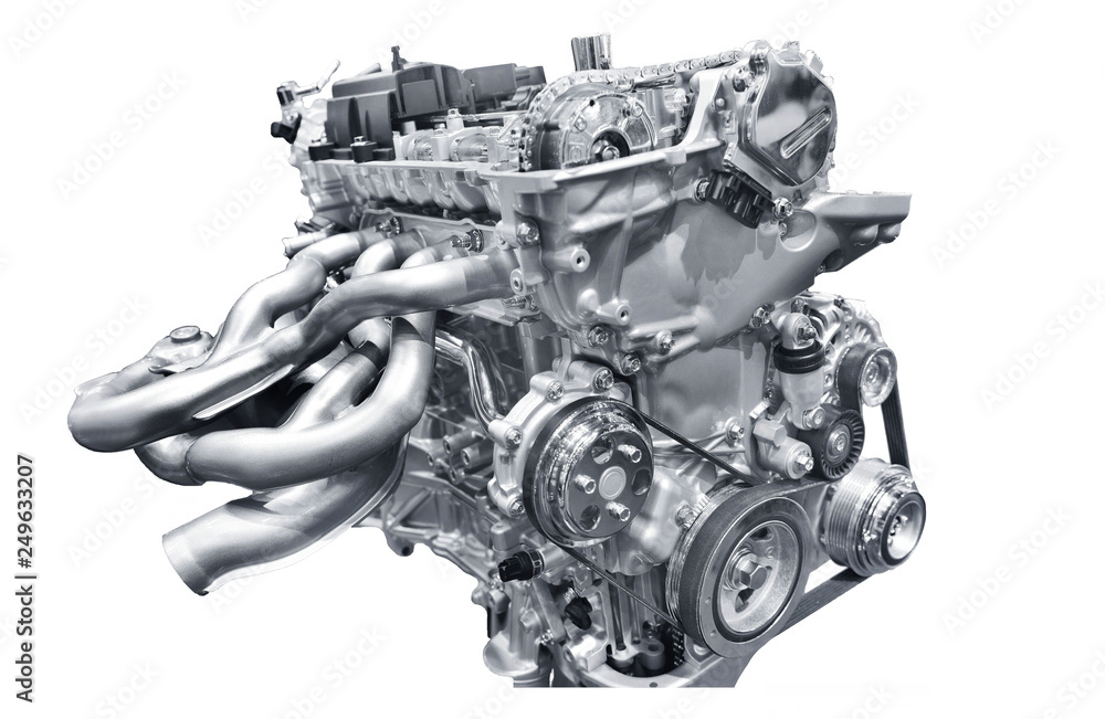 Car engine. Concept of modern car engine isolated on white background ...