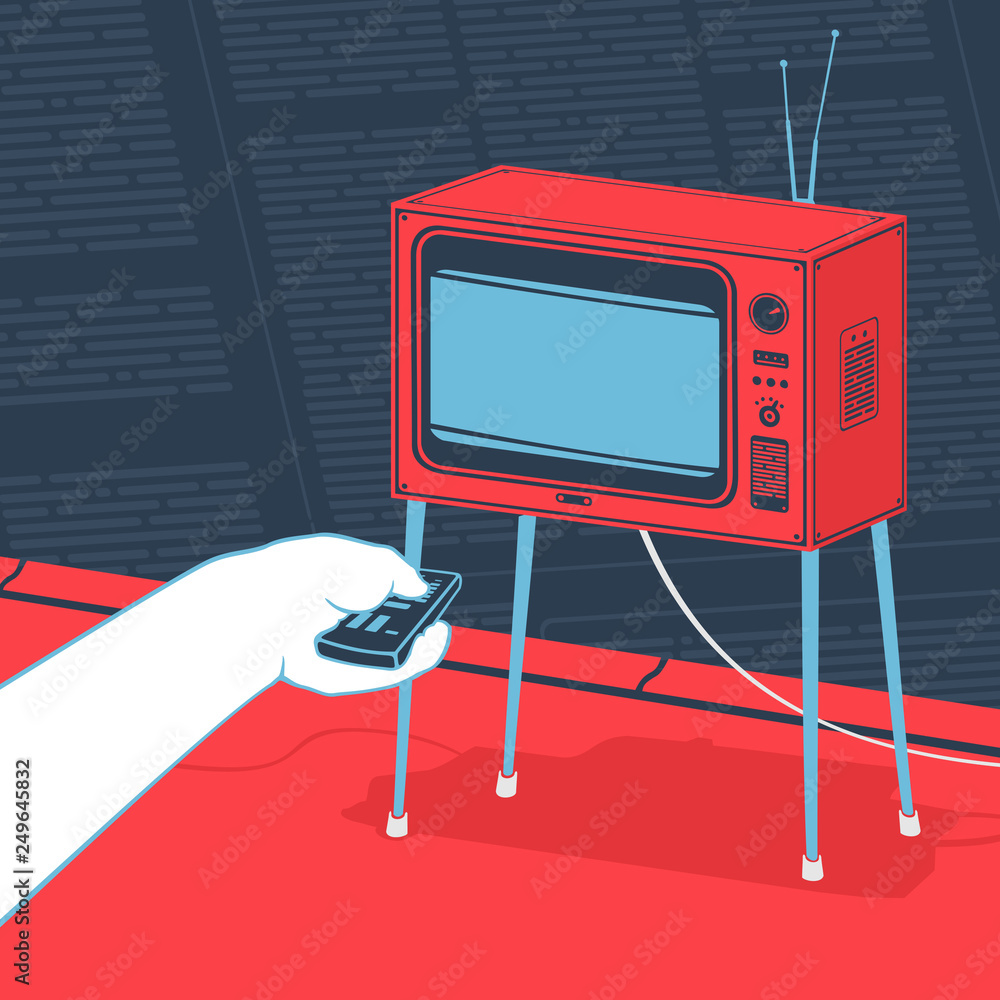 Vector Illustration Man Watching Tv Concept Stock Vector | Adobe Stock