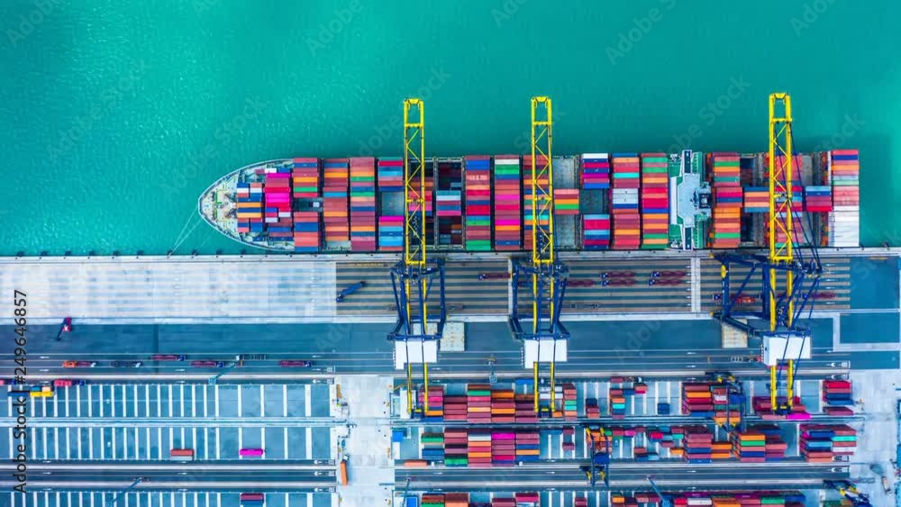 Container ship carrying container loading at port for import and export ...